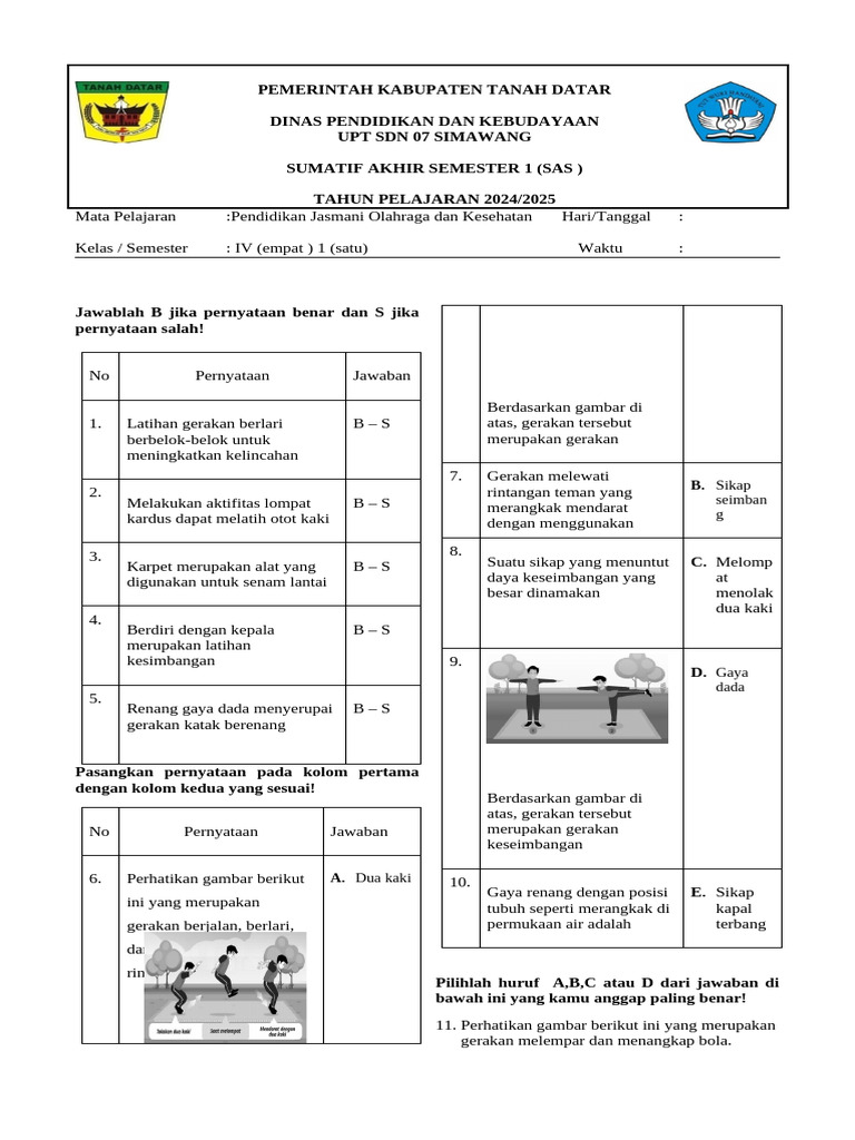Soal Sas Smes 1 KLS 4 2024-2025 | PDF