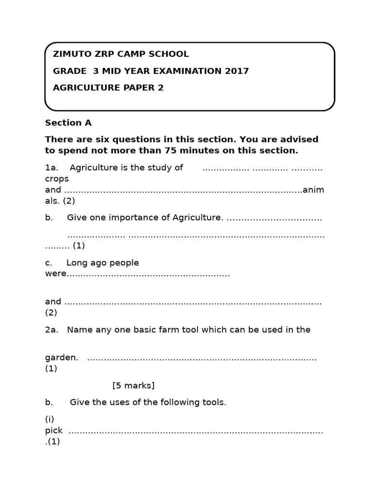 Agriculture Grade 3 Paper 2 | PDF | Vegetables | Trees