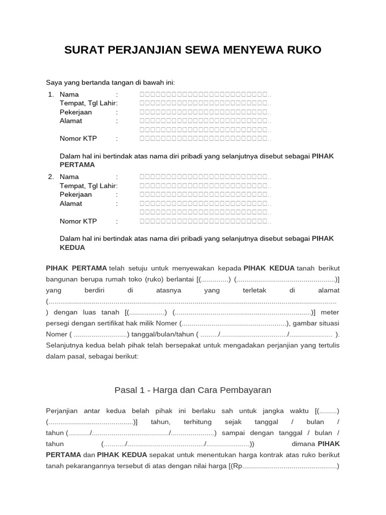 Surat Perjanjian Sewa Ruko Resmi | PDF
