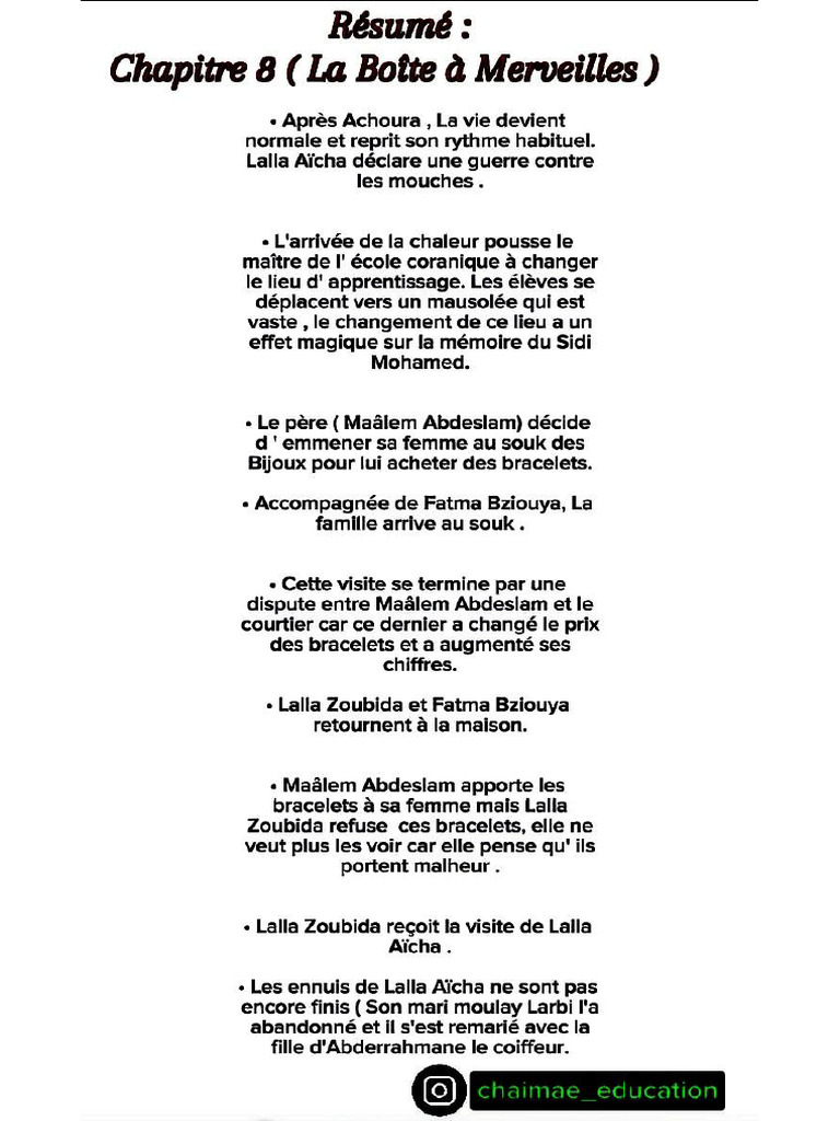 PDF (Résumé Chapitre 8) La Boîte À Merveilles | PDF