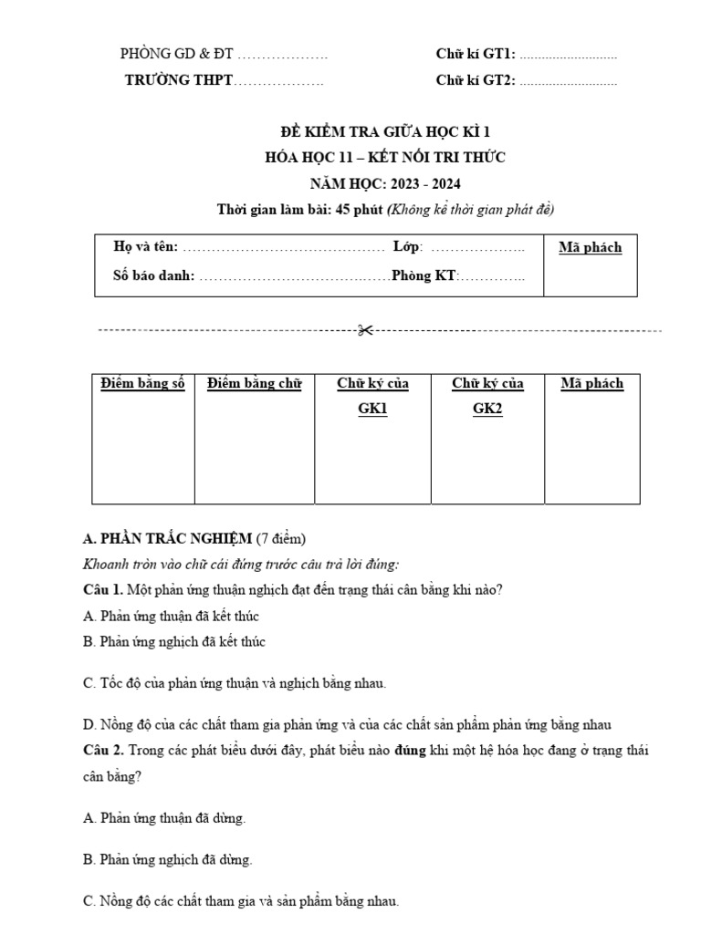 DeThiGKHoa11 KNTT | PDF