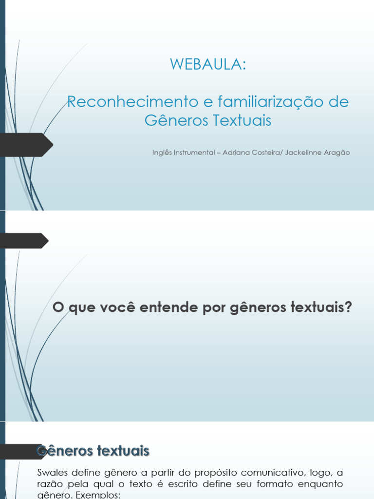 Webaula - 2 - Gêneros Textuais - 2024 - 2 - Reconhecimento | PDF
