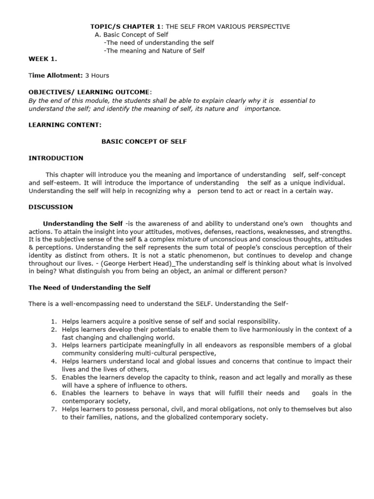 GEC 001 UTS Chapter 1 | PDF | Self Concept | Identity (Social Science)