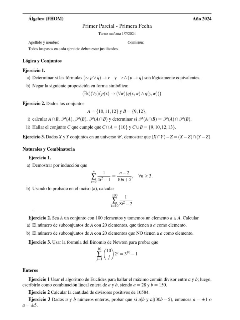 1P1F Ã - Lgebra | PDF | Combinatoria | Entero