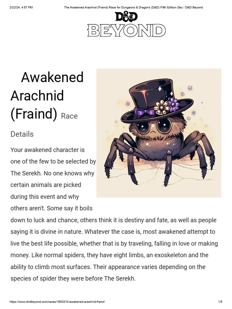 The Awakened Arachnid (Fraind) Race For Dungeons & Dragons (D&D) Fifth ...