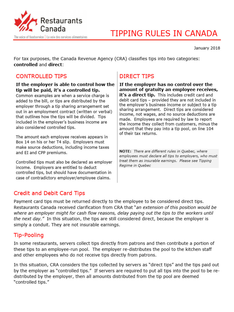 Current Tipping Rules in Canada December 2017 | PDF | Gratuity | Employment