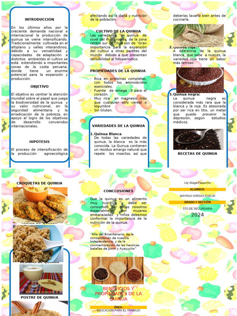 Triptico Quinua | PDF | Quinua | Nutrición