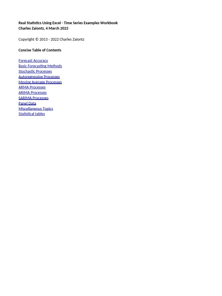 Real Statistics Time Series Examples Pdf Autoregressive Integrated