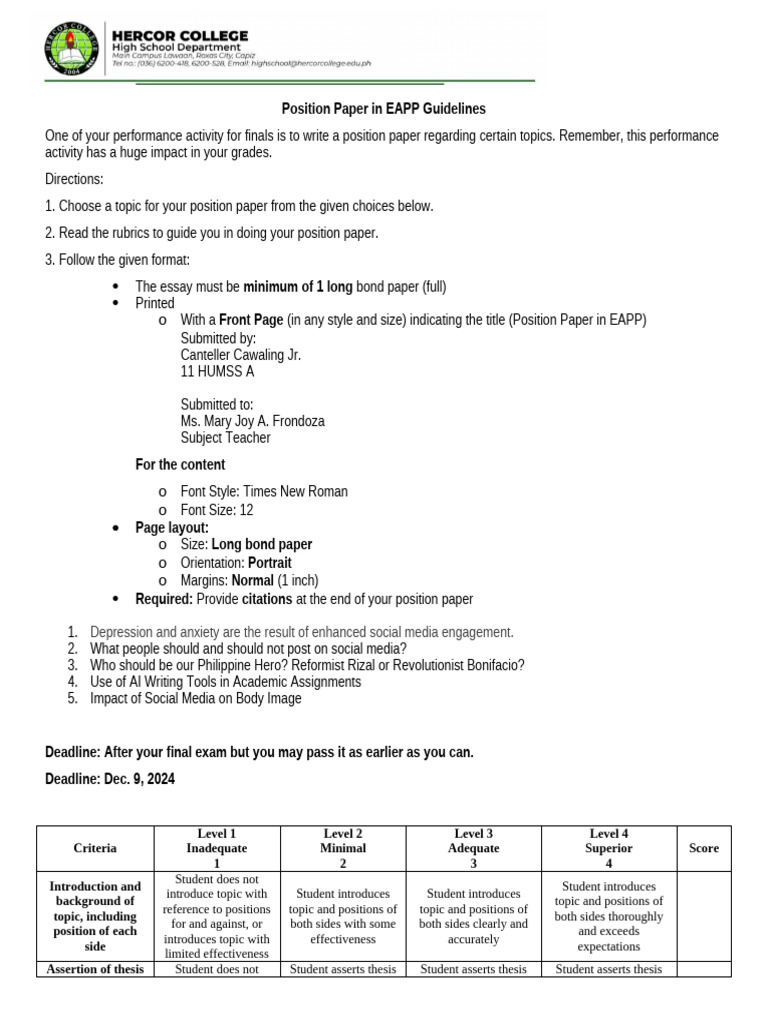 L3 Position Paper Guidelines | PDF | Human Communication