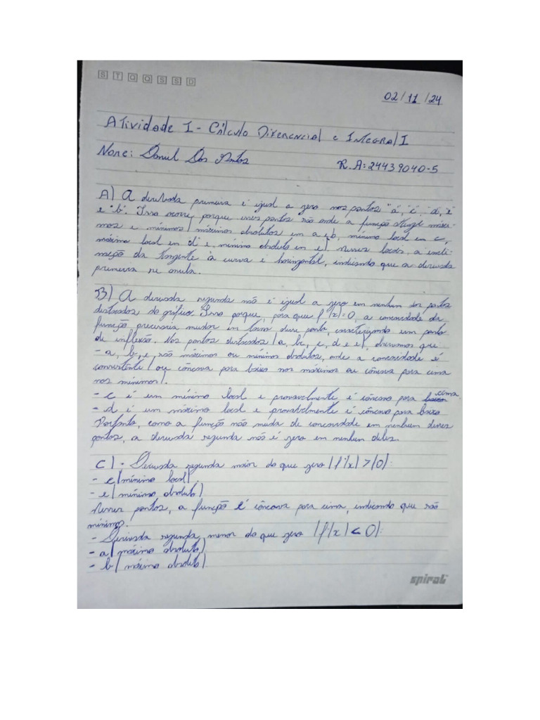 Cálculo Diferencial e Integral I - AE1 | PDF