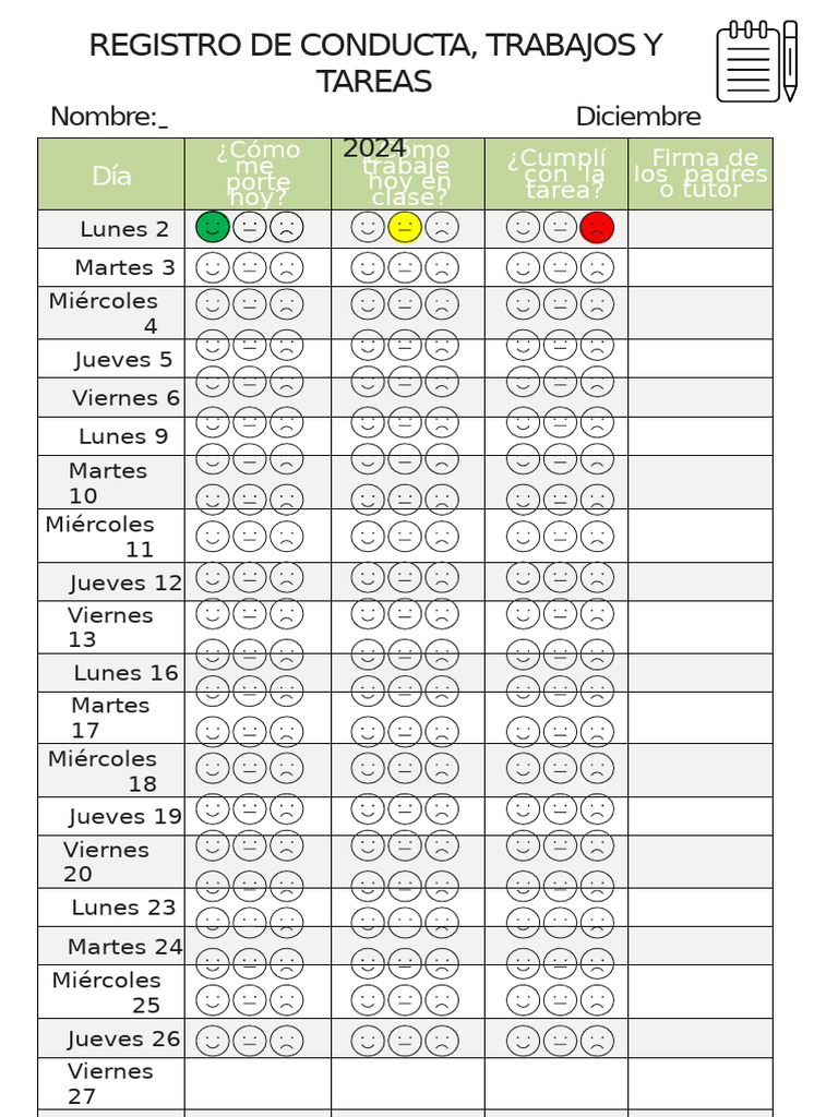 Registro de Conducta Trabajos y Tareas Diciembre 2024 | PDF