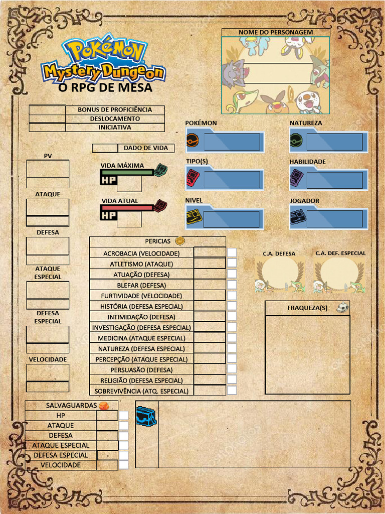 FICHA POKEMON MD RPG Mudkip Completa | PDF | Videogames | Jogos de RPG