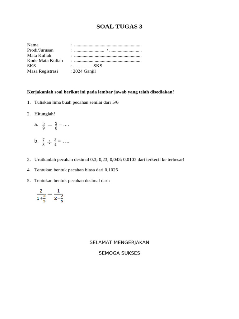 SOAL TUGAS 3 - Pendidikan Matematika 1. | PDF