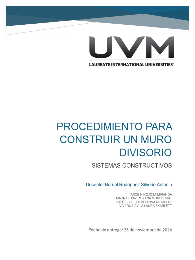 Procedimiento para Construir Un Muro Divisorio: Sistemas Constructivos | PDF | pared | Tornillo