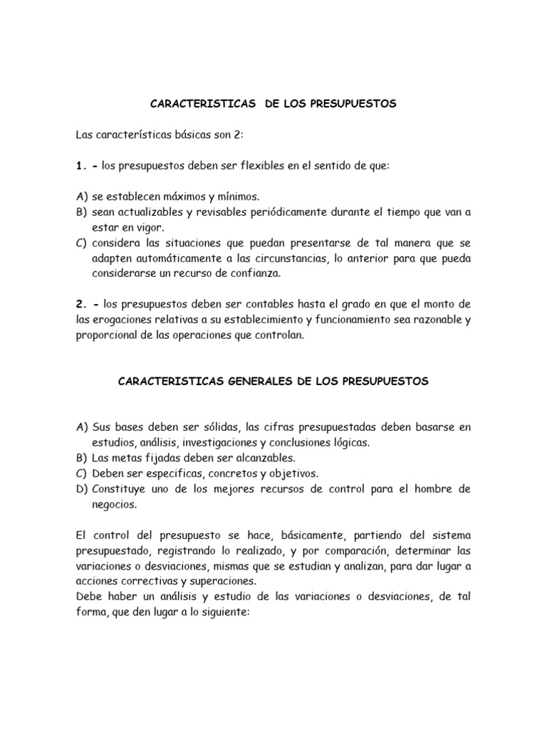 Características y Reglas de Presupuestos | PDF | Presupuesto | Business