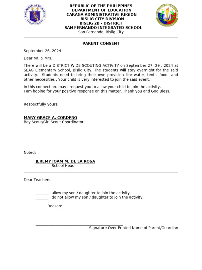 Parent Consent Boy Scout | PDF