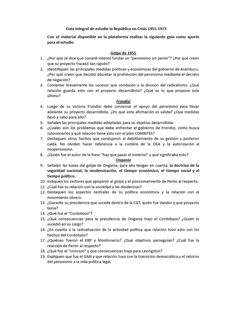 Gu-A Integral de Estudio La Rep-Blica en Crisis 1955 | PDF | Argentina