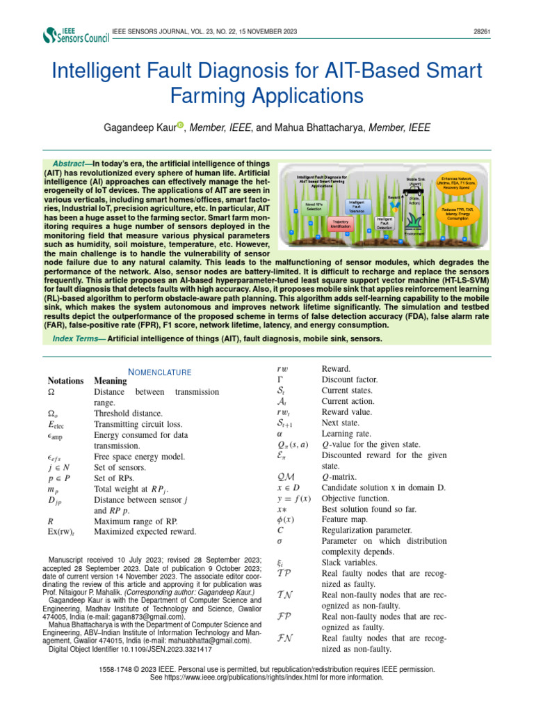 Intelligent Fault Diagnosis For AIT-Based Smart Farming Applications | PDF | Wireless Sensor ...