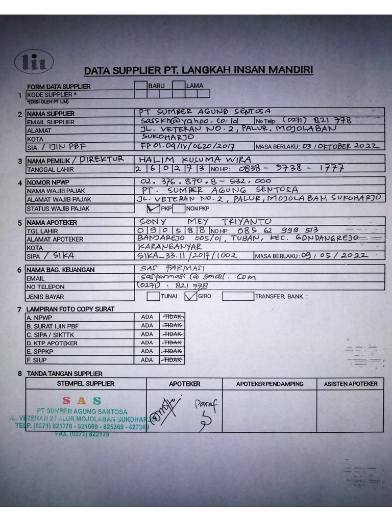 Form SUPPLIER (PT SAS) | PDF
