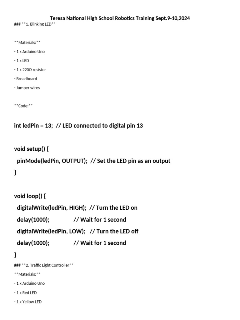 Basic Arduino Codes by ChatGpt | PDF | Arduino | Electrical Engineering