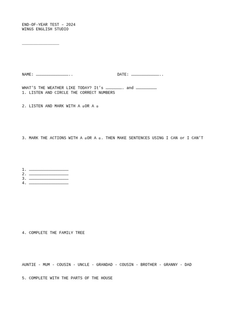 Final Test LEARN WITH US 2 Unit 1-4 | PDF