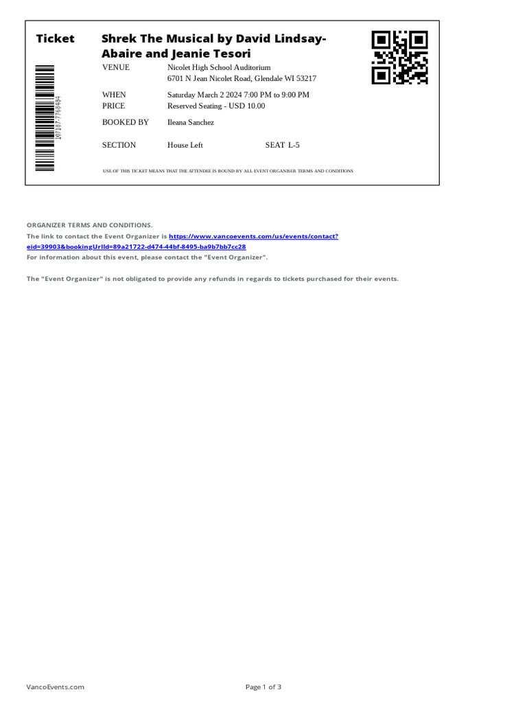Shrek The Musical Ticket Details | PDF