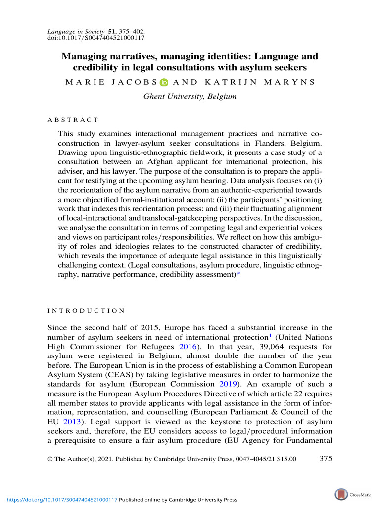 Managing Narratives, Managing Identities | PDF | Asylum Seeker | Legal Aid