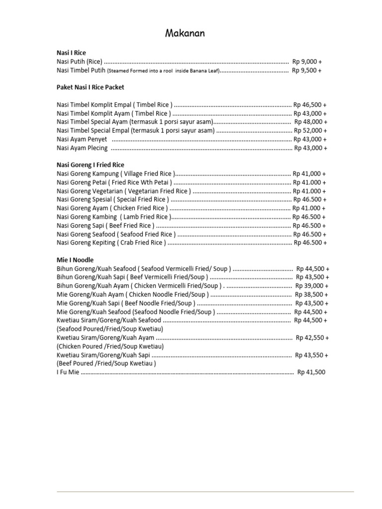 Menu Telaga Resto 2023 | PDF | Indonesian Cuisine | Southeast Asian Cuisine