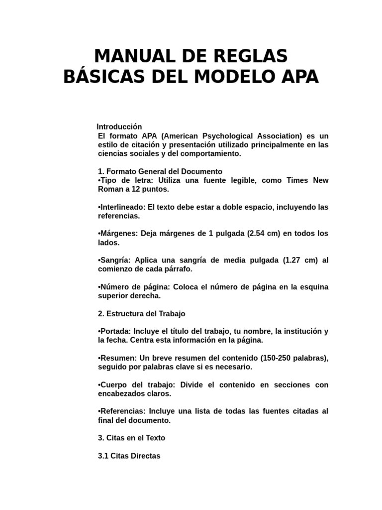 Manual de Reglas Básicas Del Modelo Apa | PDF