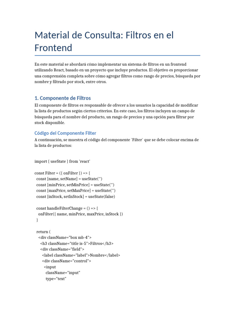 Material de Consulta Filtros Frontend | PDF | Tecnologías de la ...