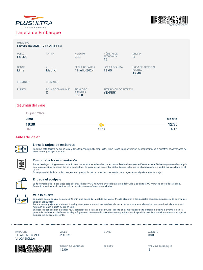 Boarding Pass Plus Ultra | PDF | Aeropuerto | Aviación