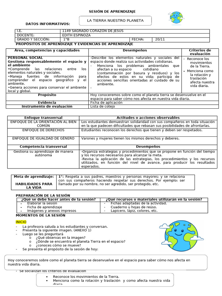 Lunes25nov-Sesion-Ps La Tierra Nuestro Planeta | PDF | Aprendizaje | Tierra