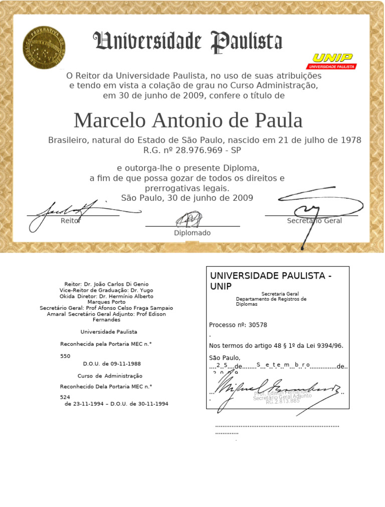 Diploma Unip Marcelo | PDF
