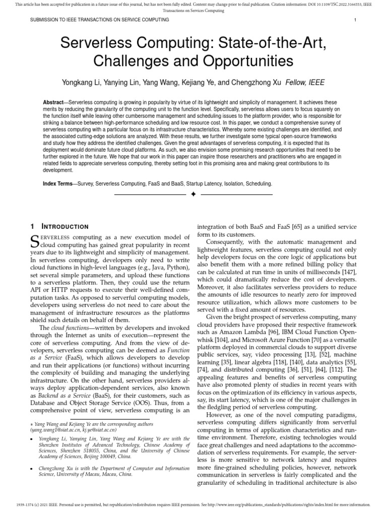 Serverless Computing - State-of-the-Art, Challenges | PDF | Cloud ...