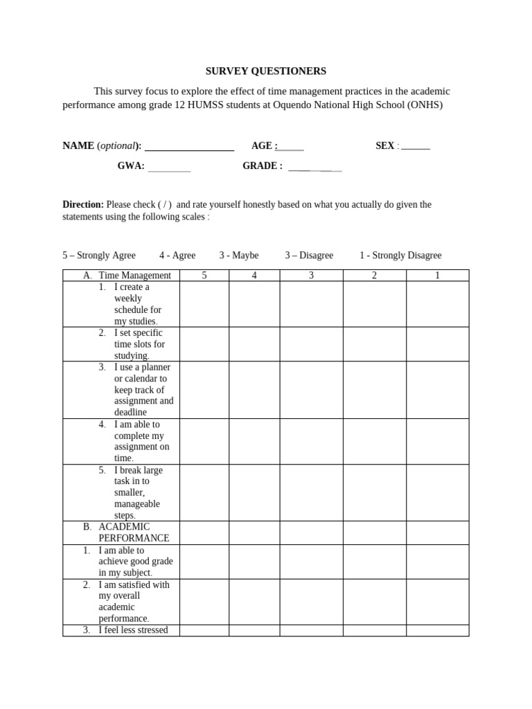 Survey Questioners | PDF