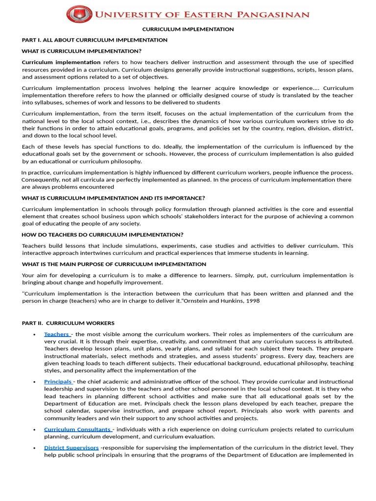 Understanding Curriculum Implementation | PDF | Curriculum | Teachers
