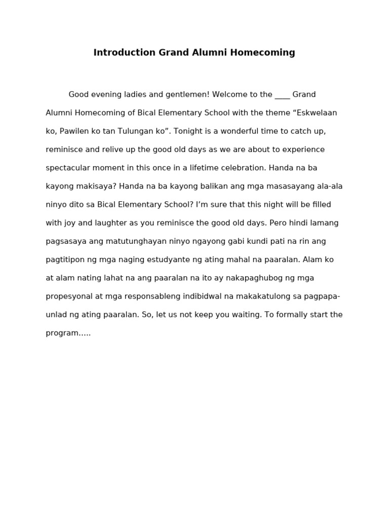 Introduction Grand Alumni Homecoming | PDF