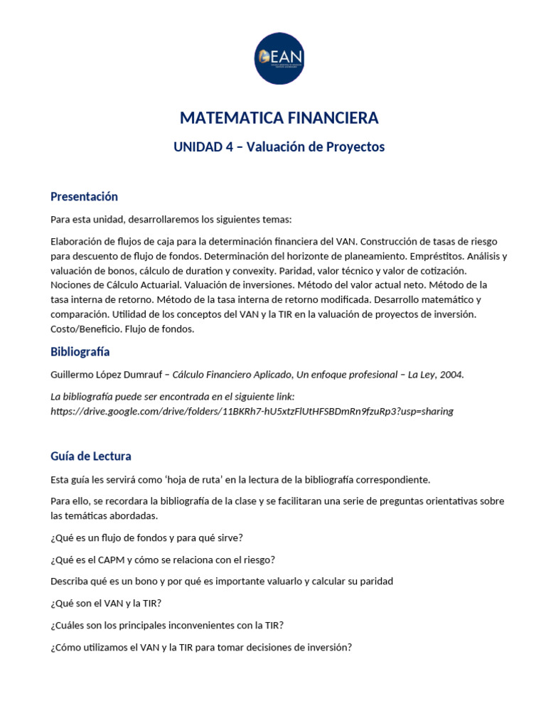 Presentación y Guía de Lectura - Unidad 4 | PDF