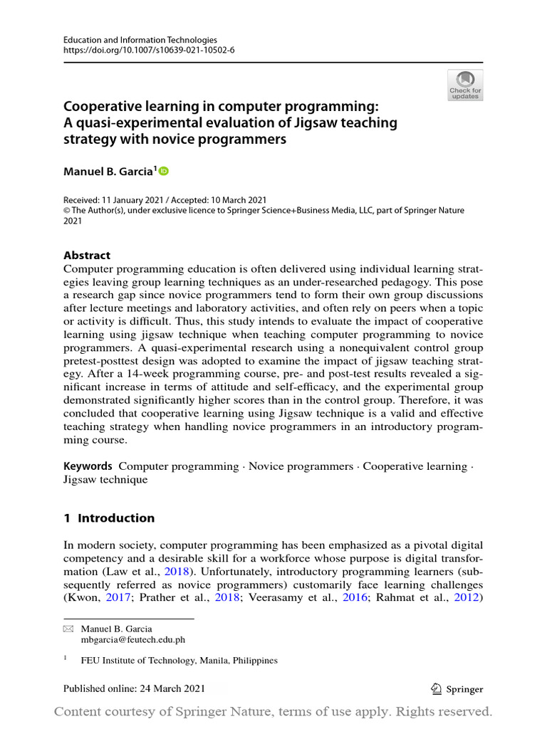 Cooperative Learning Computer Programming | PDF | Student's T Test ...