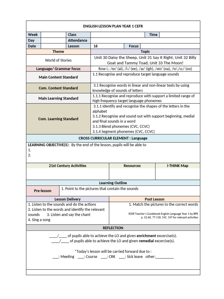Update Y1 Lesson Plan Week 4 | PDF | Word | Alphabet