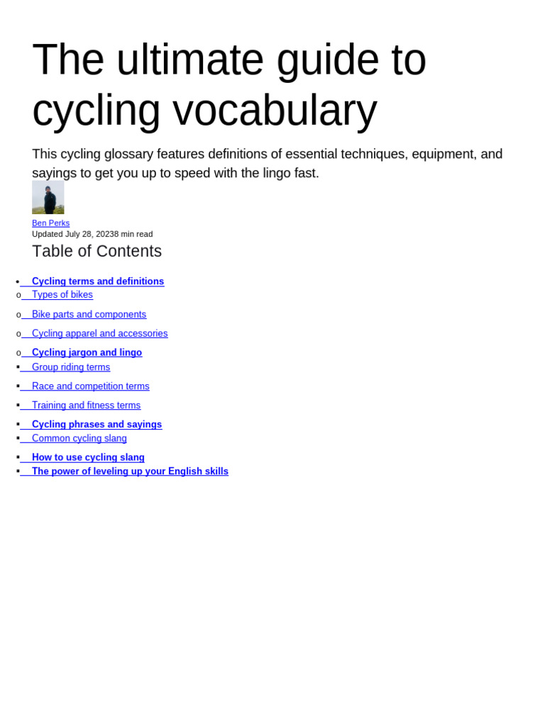 Essential Cycling Vocabulary Guide | PDF | Road Bicycle Racing | Land ...
