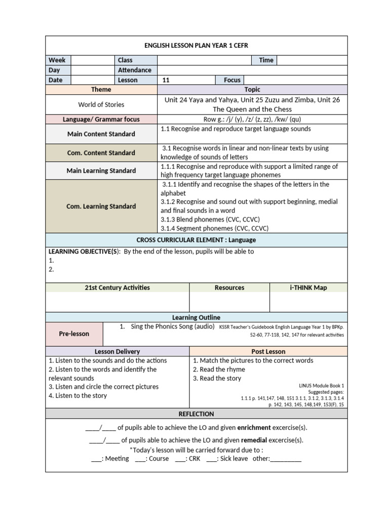 Update Y1 Lesson Plan Week 3 | PDF | Word | Phoneme