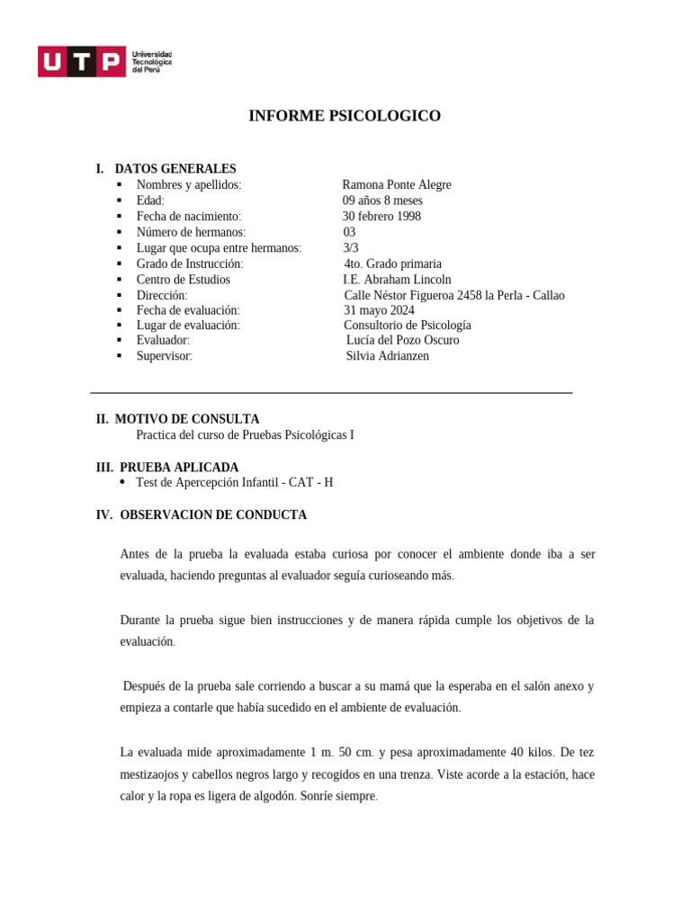MODELO DE INFORME PSICOLOGICO | PDF