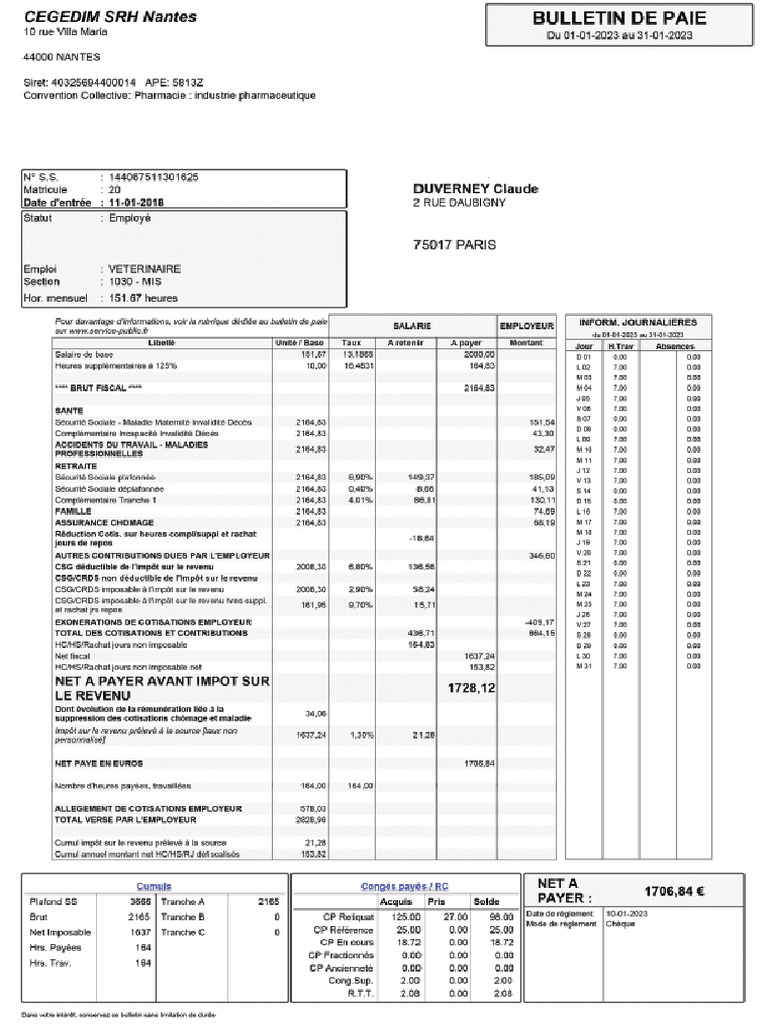 Exemple Bulletin de Paie 2024 | PDF