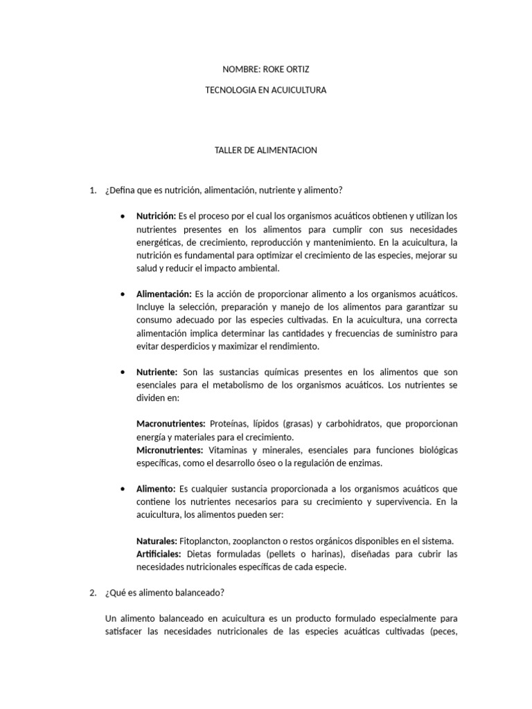 Roke Ortiz Acuicultura | PDF | Nutrientes | Alimentos