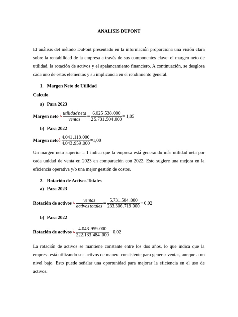Analisis Dupont | PDF | Rentabilidad sobre recursos propios | Apalancamiento (Finanzas)