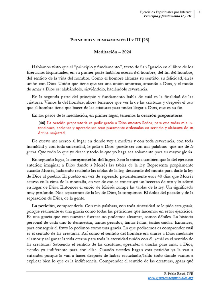2-1 2024 - P-Pablo-Rossi - Principio-y-fundamento-II-y-III | PDF | Amor | Oración