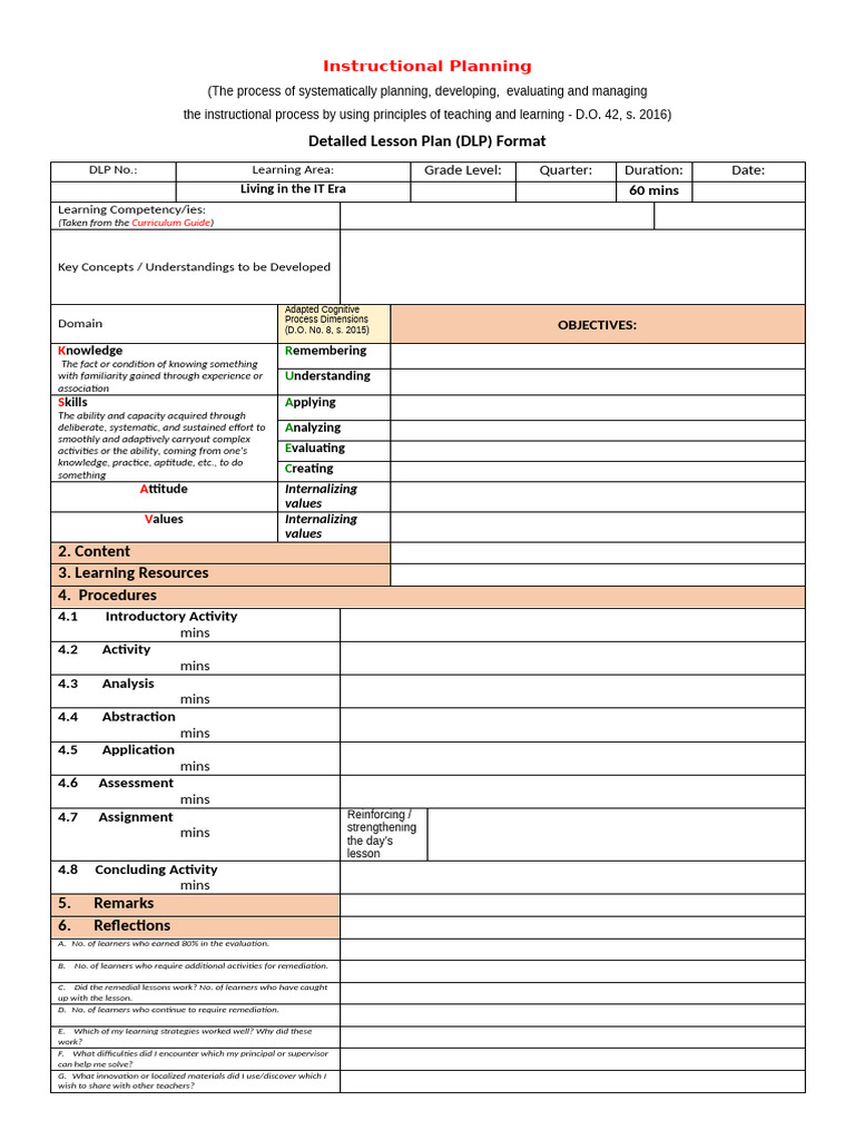 DLP-Template Instructional Planning | PDF | Learning | Lesson Plan