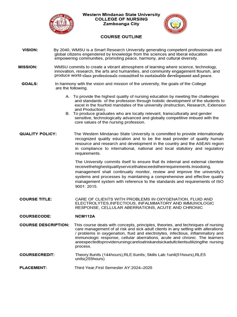NCM 112 A Course Outline | PDF | Inflammatory Bowel Disease | Perioperative