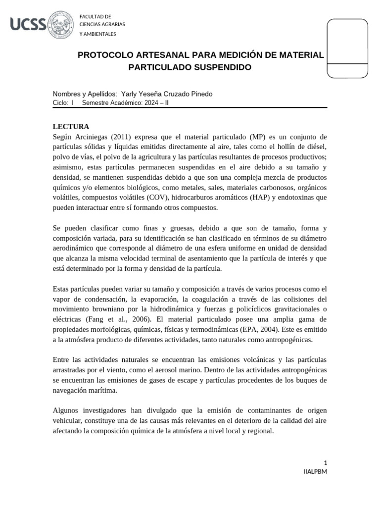 Protocolo para Medir Material Particulado | PDF | Partículas | Entorno natural